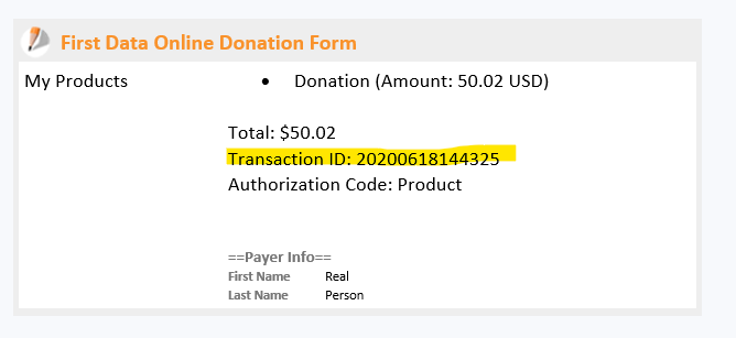 First Data - Capture Transaction ID from Payment
